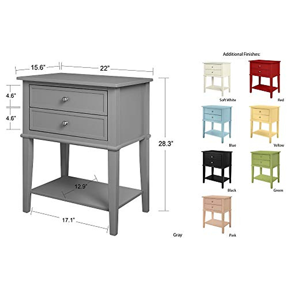 Ameriwood Home Franklin 2 Drawers, Soft White Accent Table