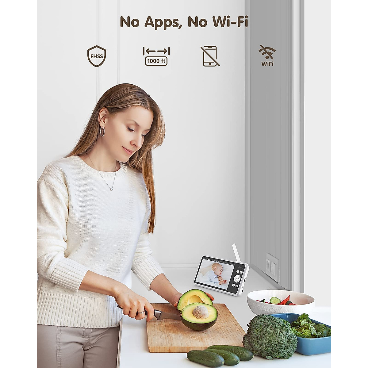 ANNKE Video Baby Monitor, Baby Monitor with 1080P Camera, 5" HD Screen with 4000mAh Battery, Night Vision, Two-Way Talk, Remote Pan Tilt Zoom, Temperature Detection, Lullaby, 1000ft Long Range -Tivona