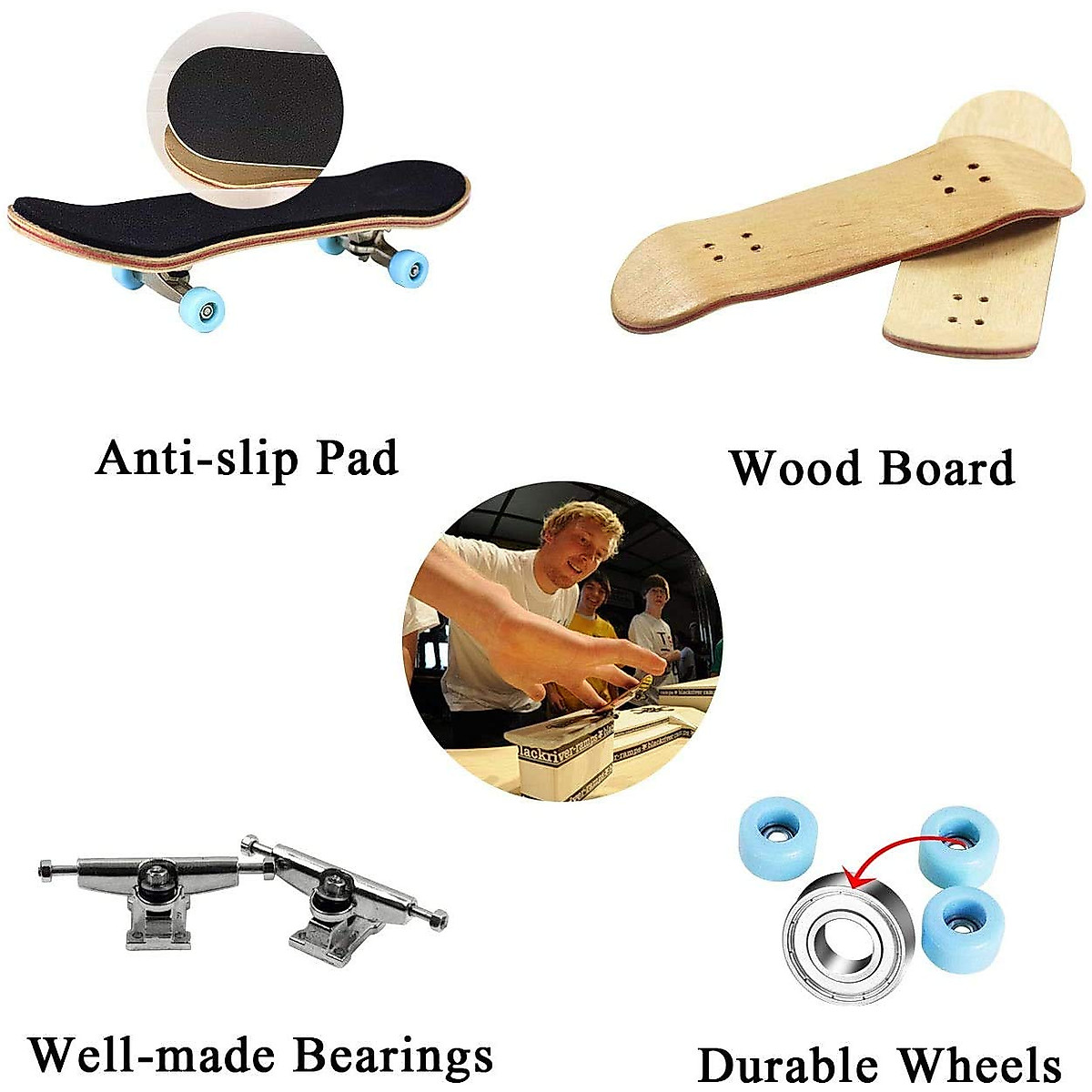 HAPTIME Fingerboard Finger Skateboards for Kids, Mini Maple Finger Board with Wooden Board, Professional Bearing and Wheels