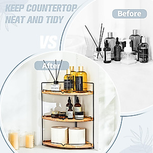 FairyHaus Bathroom Counter Organizer, 3 Tier Corner Bathroom Countertop Organizer for Skincare Make up Storage, Rustic Wood Bathroom Kitchen Vanity Counter Organizers