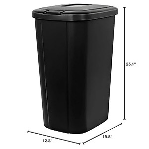 AtPRd Solid Color 13.3 Gal Touch Top Plastic Trash Can, Spring Loaded Lid Garbage Bin for Kitchen,Home, Bedroom, Bathroom,Office & Slim Space-Saving, Black
