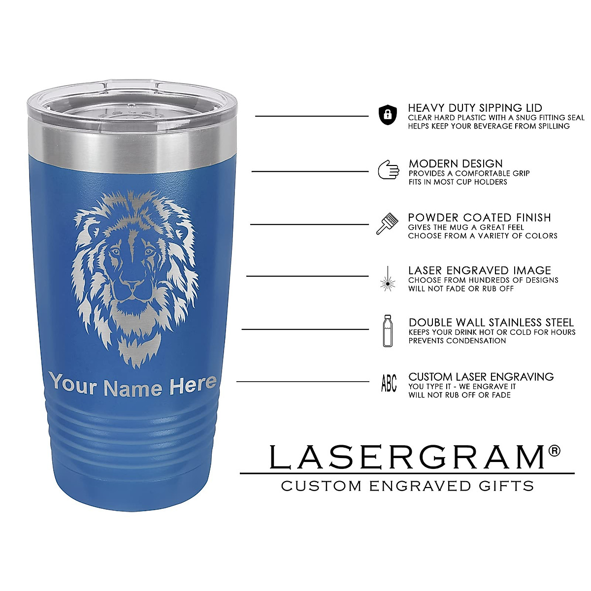 LaserGram 20oz Vacuum Insulated Tumbler Mug, Messianic Symbol, Personalized Engraving Included (Dark Blue)