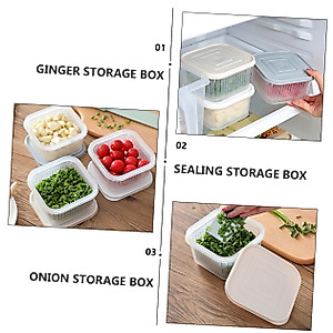 HOLIDYOYO 4pcs Box Double Layer Crisper Onion Fresh-keeping Case Containers with Strainer Basket Food Containers Fridge Food Container Draining Crisper Fruit Strainer Ginger Drain Crisper or