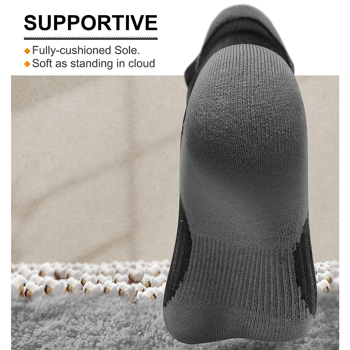 BULLIANT Mens Socks 6 Pairs-Athletic Ankle Socks Cushioned No Show For Men Running-Arch Compression Support(6Pairs,Shoes Size:Men 10-12)