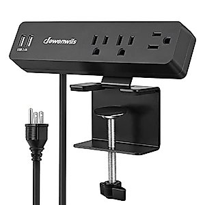 DEWENWILS Desk Clamp Power Strip, Desktop Power Station with 3 AC Outlets(15A/1800W), 2 USB Ports, Desk Mount Power Outlet for Home, Office, 6Ft 14/3C SJT Extension Cord