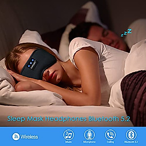 Bluetooth Sleep Eye Mask Wireless Headphones, TOPOINT Sleeping Eye Cover Travel Music Headsets with Microphone Handsfree, Sleep Headphones for Side Sleepers Gift for Men Women (Black)