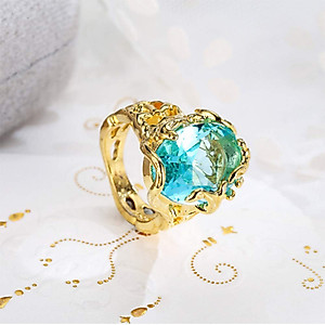 HSQYJ Luxury Blue Red Oval Cubic Zirconia Promise Rings Classic Style Crystal Anniversary Wedding Engagement Bands Cocktail Ring for Women Gold Plated Jewelry Gifts