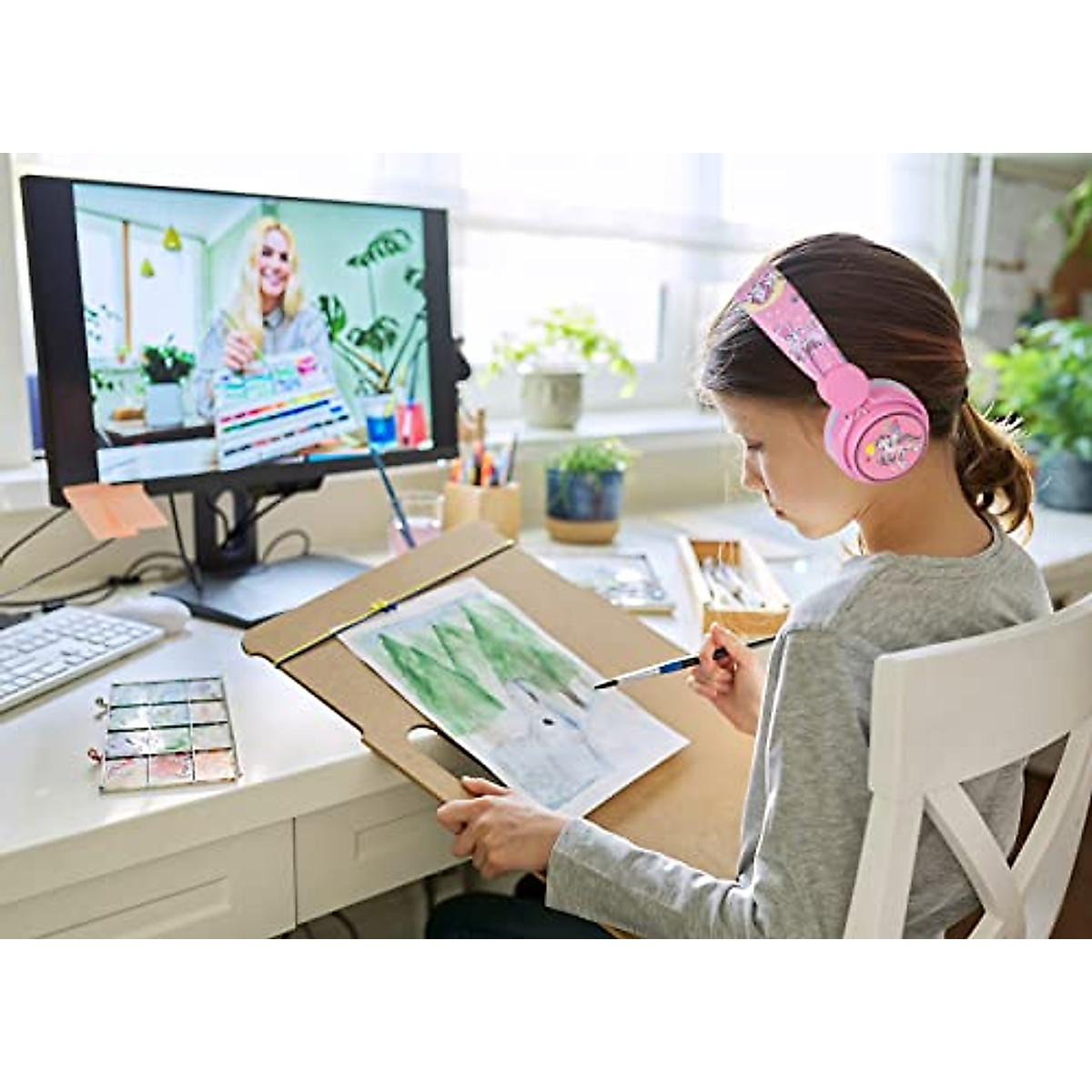 FLOKYU Unicorn Kids Headphones with Microphone, 85dB Cute Wired Headphones for Kids Girls Boys School Christmas (Pink)