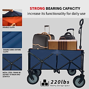 Collapsible Wagon Cart Utility Beach Cart,Big All-Terrain Wheels for Sand with Cargo Straps,Foldable Heavy Duty Beach Wagon for Outdoor Garden Camping Shopping (Antique Blue)