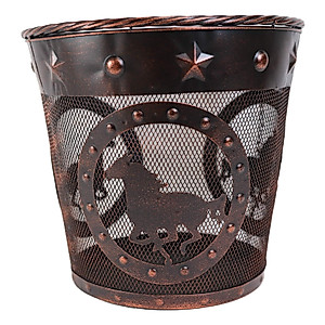 Ebros Rustic Western Galloping Horses with Raised Studs Stars and Braided Metal Rope Trim Wire Waste Basket Bin 12.75" Wide Home and Bathroom Accent Country Farmhouse Cowboy Decorative Trash Can