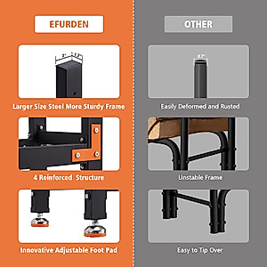 EFURDEN 4ft Firewood Rack Outdoor, Heavy Duty Wood Rack with 4 Reinforced Metal Pieces for Fireplace Wood Storage, Outdoor Indoor Firewood Rack Holder with Adjustable Foot Pad