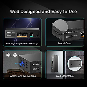 MokerLink 5 Port Gigabit POE Switch, with 4 POE+ Ports 1000Mbps, 78W IEEE802.3af/at, Unmanaged Plug and Play, Sturdy Metal Fanless