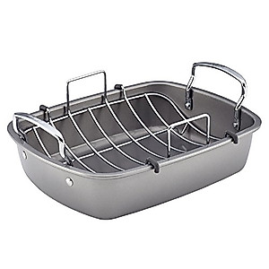 Circulon Nonstick Roasting Pan / Roaster with Rack - 17 Inch x 13 Inch, Gray