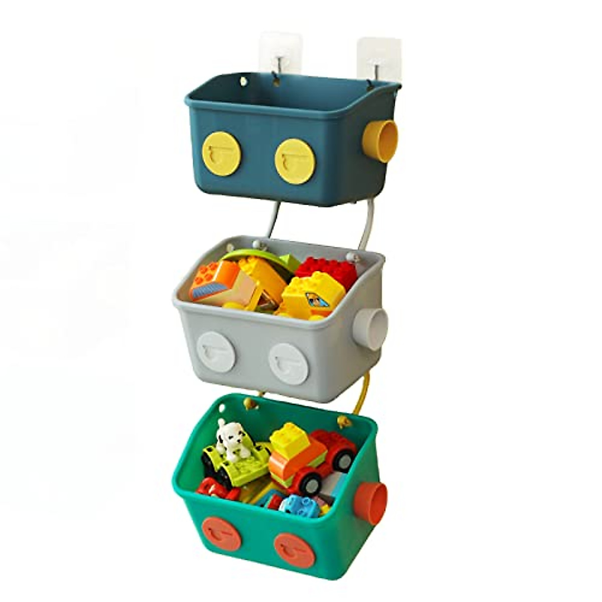 TWISBAY Bath Toy Storage Organizer Basket - 3-Pack Wall Mounted Hanging Shower Caddy Shelf with Hooks No Drilling Adhesive Robot Modeling Kitchen Storage Rack