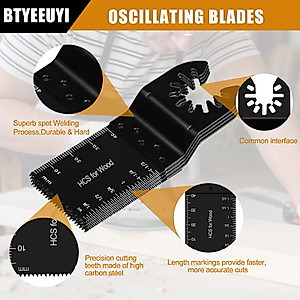 BTYEEUYI Oscillating Tool Blade, 94 Pcs Oscillating Saw Blades with Sandpaper,Quick Release Multitool Blades for Wood Plastics Metal Cutting, Compatible with Dewalt Ryobi Milwaukee Rockwell Dremel