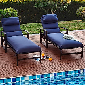 PatioFestival Patio Chaise Lounge Outdoor Adjustable Back Cushioned Chairs All Weather Steel Frame Lounger with Blue Pillow(2Pcs)