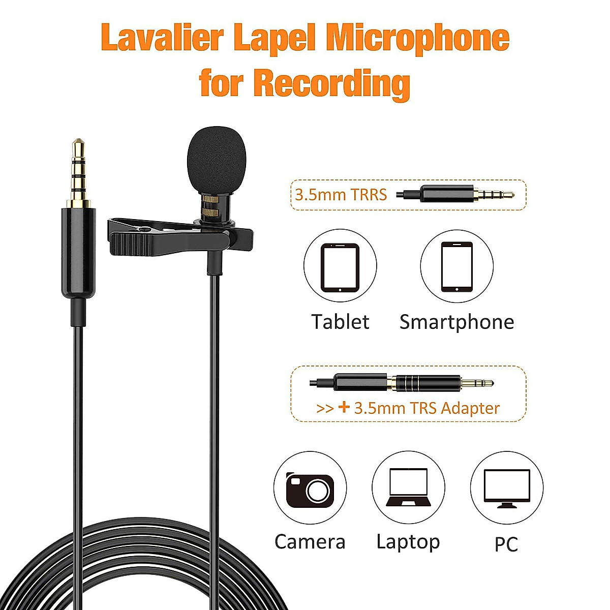 Lavalier Lapel Microphone Complete Set - Professional Omnidirectional Condenser Grade Audio Video Recording Mic for Android/iPhone/PC/Camera for Interview, YouTube, Video Conference, Podcast