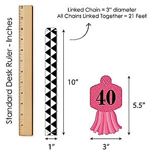 Big Dot of Happiness Chic 40th Birthday - Pink, Black and Gold - 90 Chain Links and 30 Paper Tassels Decoration Kit - Birthday Party Paper Chains Garland - 21 feet