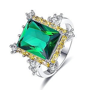 YAZILIND Princess Cut Big Square Green Cubic Zirconia Rhinestone Wedding Ring Silver Plated Women Engagement Jewelry Party Gift(Size 6)