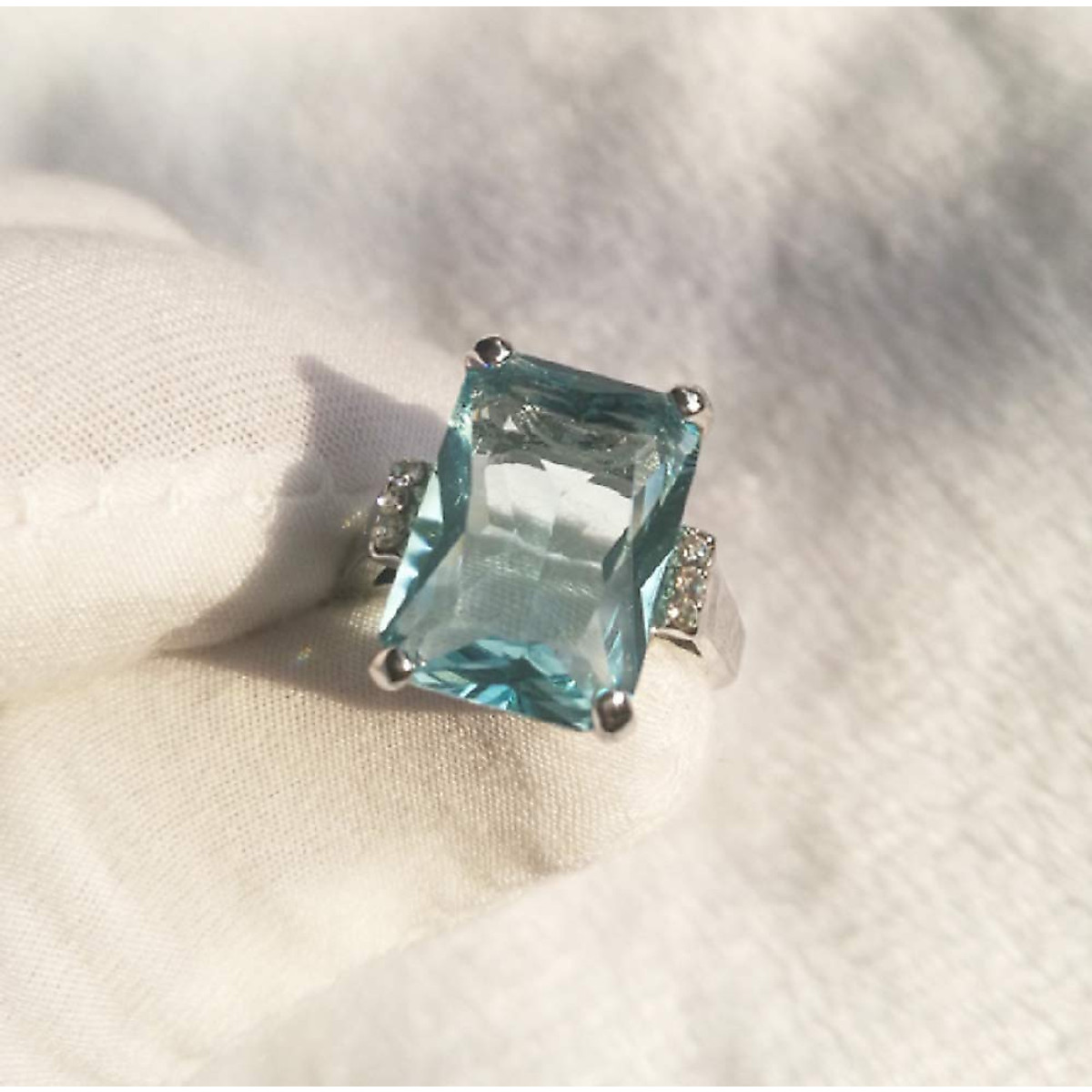 LVSHI Vintage Women 925 Silver Aquamarine Gemstone Ring CZ Cubic Zirconia Ring Wedding Jewelry Gift Size 6-11 (Size 11)