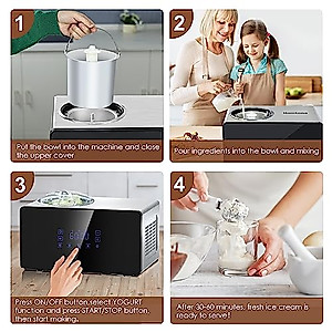 Homtone 1.6 Quart Ice Cream Maker Machine with Compressor, No Pre-freezing, 4 Modes, Adjusted Speed Frozen Yogurt Machine with LCD Display & Timer, Automatic Homemade Sorbet Maker Gelato Maker, Keep Cool for 2H-Make Soft & Hard Ice Cream in 60min