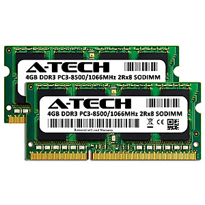 A-Tech 8GB (2 x 4GB) PC3-8500 DDR3 1066/1067 MHz RAM for MacBook, MacBook Pro, iMac, Mac Mini (Late 2008, Early/Mid/Late 2009, Mid 2010) | 204-Pin SODIMM Memory Kit