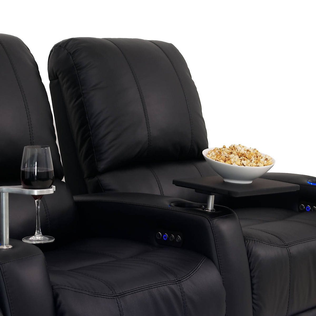 Blaze XL900 Home Theatre Furniture - Black Premium Leather - USB Charging Port - Memory Foam - Accessory Dock - Lighted Cups - Power Recline - Straight Row 4 with Middle Loveseat