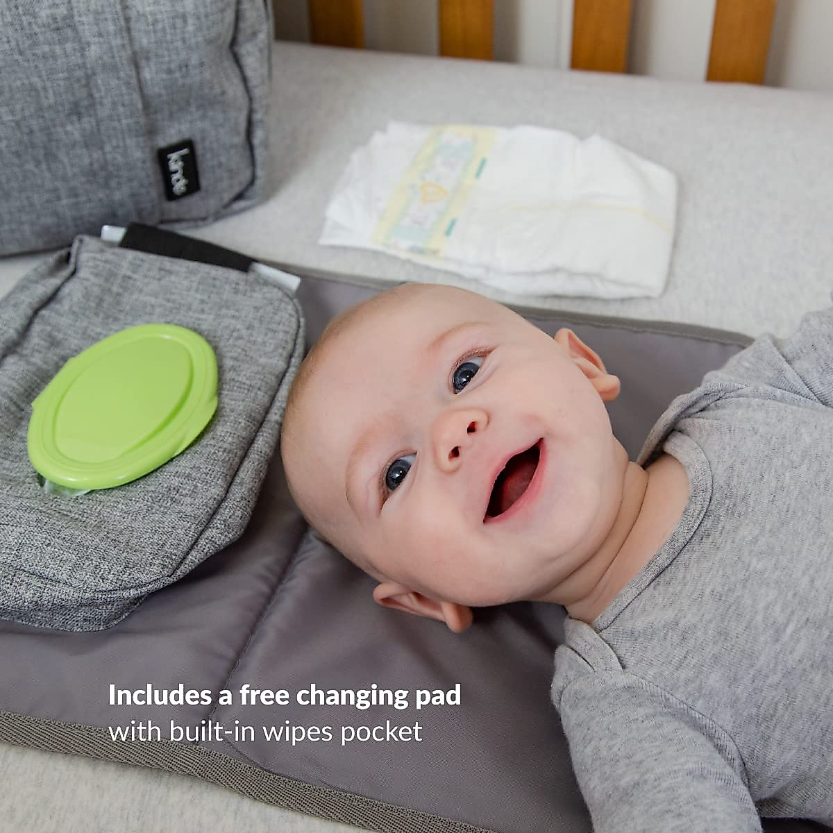 Kiinde Diaper Bag Backpack, Unisex Baby Bag Multifunction Padded Travel Backpack for Mom and Dad with Changing Pad, Stroller Straps, Laptop Sleeve, Grey