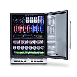 NewAir | 177 Can Beverage Cooler With Glass Door | Reversible Insulated Hinge Door Mini Fridge, Adjustable Shelves, Key Lock, Stainless Steel | Built-in, Freestanding, Under Counter Refrigerator
