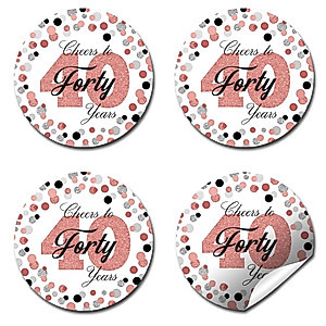 Confetti Rose Gold Polka Dot 40th Birthday Party Sticker Labels, 40 2" Party Circle Stickers by Amanda Creation, Great for Party Favors, Envelope Seals & Goodie Bags