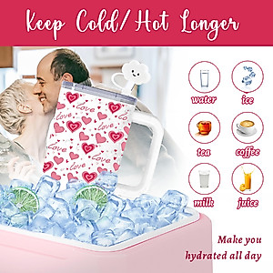 winiwo 40 oz Valentines Tumbler with Handle and Straw, Heart tumbler Gifts for Mom/Women/Wife/Her/Love, Insulated White Tumbler, Fits Cupholders, Available Gift Wrapping