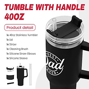 SANDJEST Best Dad Ever Tumbler with Handle - 40oz Stainless Steel Insulated - Dad Gifts for Daughter & Son - Coffee Tumbler for Father's Day, Birthday, Christmas - Cup Gift Set with Lid & Straw