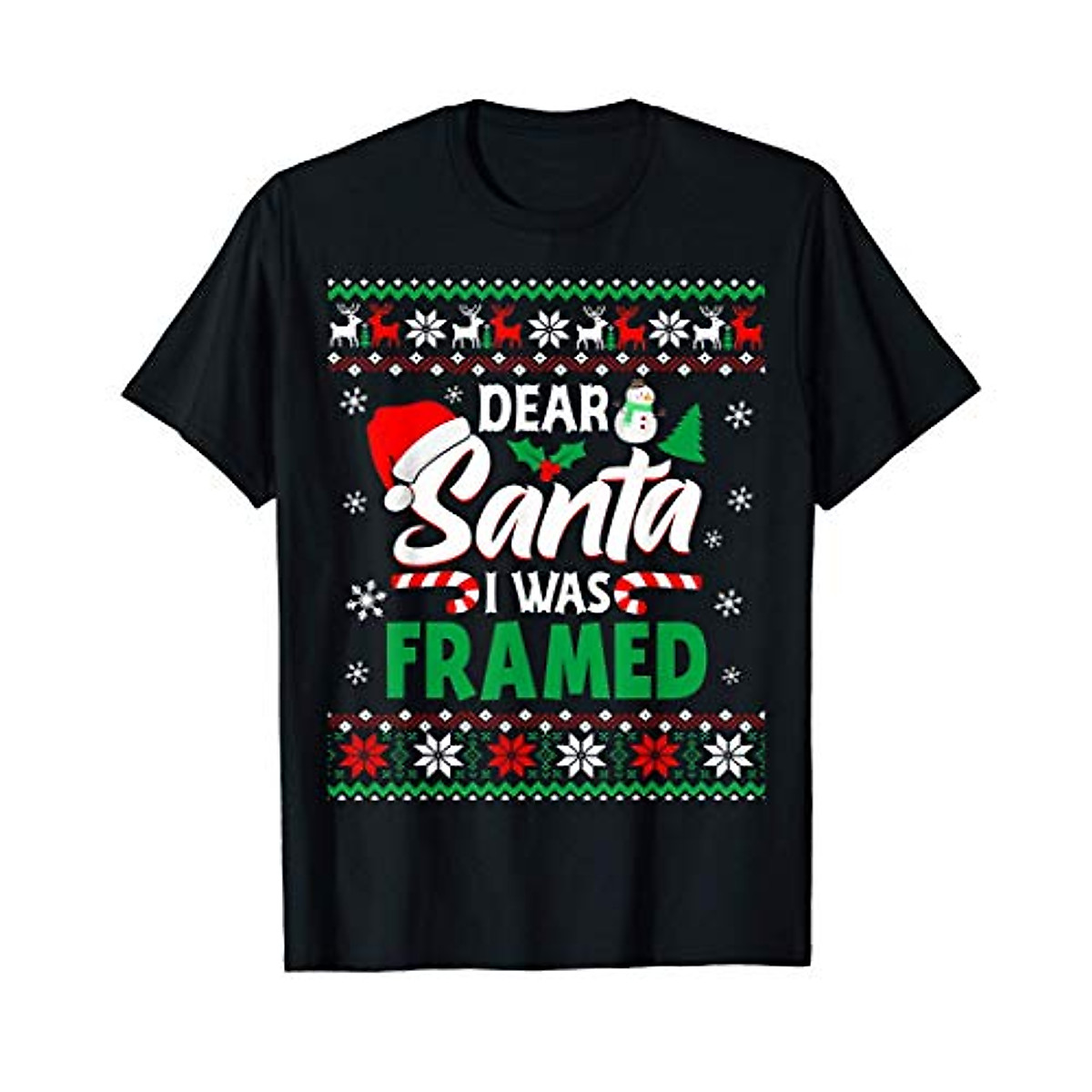 Dear Santa I Was Framed Christmas Stocking Stuffer Gift Ugly T-Shirt