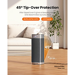 GAIATOP Space Heaters for Indoor Use, 1500W Portable Electric Heater, Quiet PTC Ceramic Heat with Thermostat, 5 Modes, Remote, 60° Oscillating, 12Hrs Timer, Powerful Wind for Bedroom Office Home