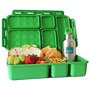 Go Green Lunch Box Lunch Box Set With 5 Compartment Leak-Proof Bento Lunch Box, Insulated Carrying Bag, Beverage Bottle, and Gel Freezer Pack Adults and Kids Space Planets Black White (Spaced Out)