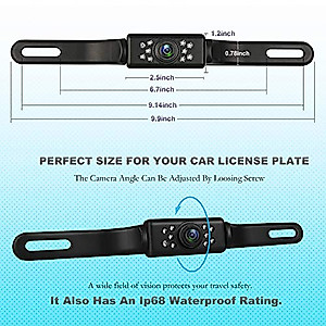 JPP License Plate Backup Camera, Car Rear View Reversing Backup Camera Automotive with IP68 Waterproof Rating, 149° Perfect View Angle 9 Night Vision LED Lights, Universal Car Backing Camera