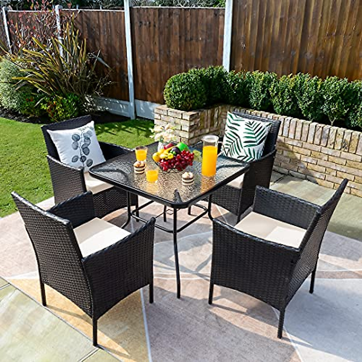 Flamaker Outdoor Furniture 5 Pieces Patio Furniture Set Patio Dining Set Patio Chairs and Table with Umbrella Hole (Beige)