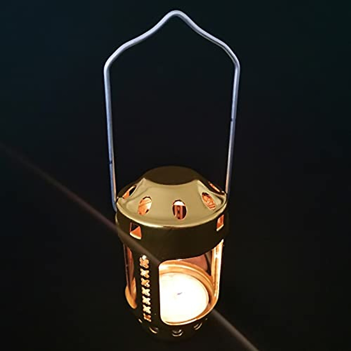 xxiaoTHAWxe Candle Lantern Mini Bright Aluminium Alloy Brass Night Fishing Hanging Candle Lamp for Outdoor Camping Angling - Yellow