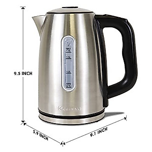 Kenmore 1.7L Cordless Electric Kettle w/ 6 Temperature Pre-Sets, Stainless Steel Teakettle w/LED light, Auto Shut-Off, Keep Warm, Boil-Dry Protection, Silver
