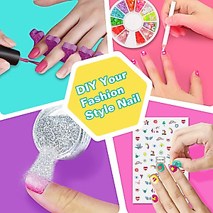 Amagoing Nail Polish Kit for Girl Ages 6-12, Kids Nail Art Salon Set with Nail Dryer, Peelable Glitter Nail Polish, Storage Desk, Makeup Manicures Decoration Studio Gifts for Birthday Spa Party Favors