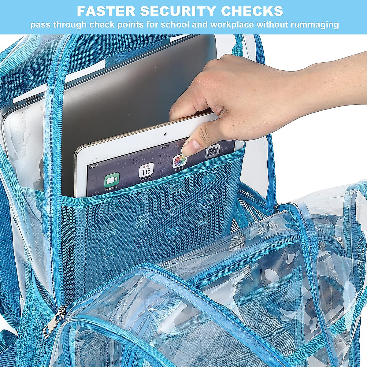 Dezcrab Clear Backpack School Backpack Bookbag for Girls Boys Women Men, Heavy Duty See Through Transparent Backpacks (Peacock Blue)