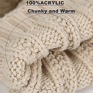 SAMZX Womens Winter Hat Thick Cable Knit Warm Beanie for Women with Faux Fur Pom Pom Hat Black