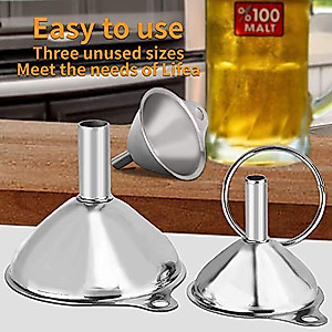 YLYL 6Pcs Metal Stainless Steel Funnel, Large Small Funnel Set of 3, Food Grade Mini Funnels for Kitchen Use Filling Bottles Flask Cooking, 2 Brushes