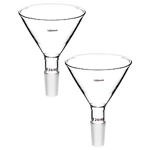 QWORK Powder Funnel, Glass Jointed Short Stem Powder Funnel Filter Funnel with 100mm Top O.D and 19/22 Inner Joint for lab