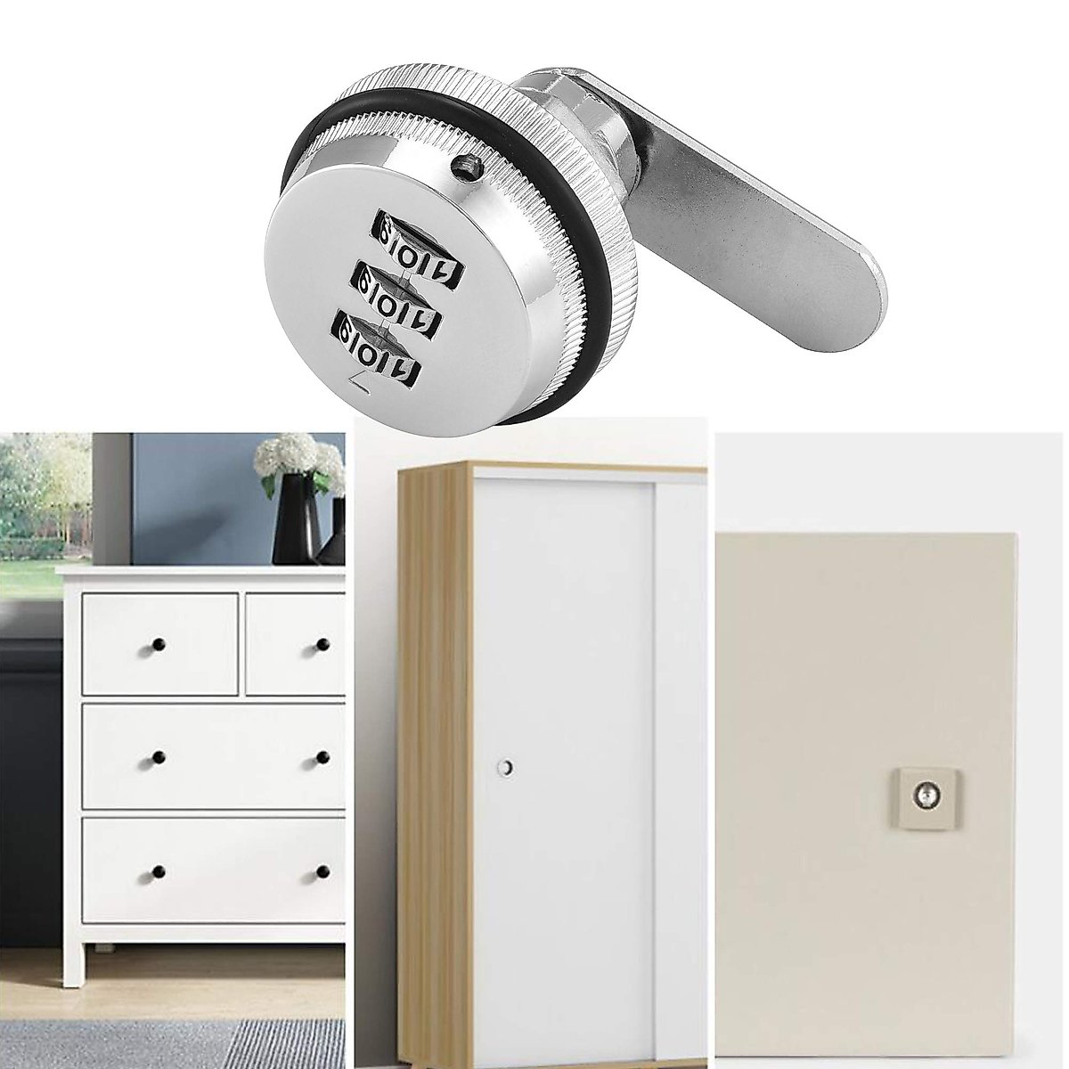 2 Pack Combination Cam Lock Password Coded Lock 3-Digit Security Cabinet Cam Lock 3/4 Inch Cylinder Chrome Finish Drawer File Cabinet Lock for Office Home Mailbox Door Storage Cabinet