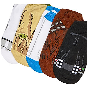 STAR WARS Boys 5 Pack No Show Casual Sock, Multi, 9-11 US