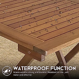 BLKMTY Patio Bistro Set 3-Piece Outdoor Patio Furniture Sets Folding Table and Chairs Acacia Wood Bistro Set Balcony Cafe Table Square Patio Table Chair for Front Porch, Garden, Deck, Backyard