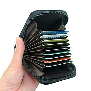 boshiho RFID Blocking Card Holder Genuine Leather Credit Card Case Organizer Compact Wallet Zip Around Accordion Style (Black)
