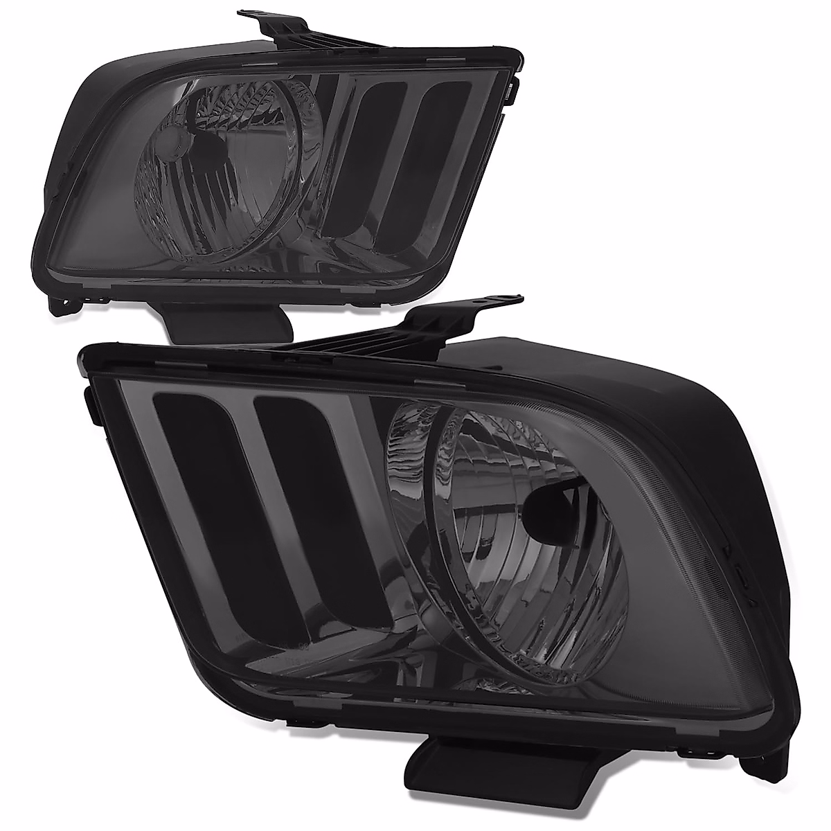 Auto Dynasty Factory Style Halogen Headlights Assembly Compatible with Ford Mustang Pony 5th Gen 2005-2009, Driver and Passenger Side, Smoked Lens Clear Corner