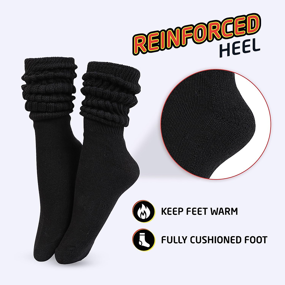 HOT FEET Women's Slouch Socks 2-Pack - Cozy Cotton Blend Scrunch Boot Socks, Long Slouchy Scrunchy Calf Socks, Sizes 4-10, White & Black